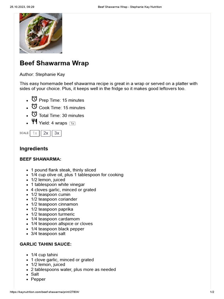 Beef Shawarma Wrap - Stephanie Kay Nutrition | PDF | Beef | Teaspoon