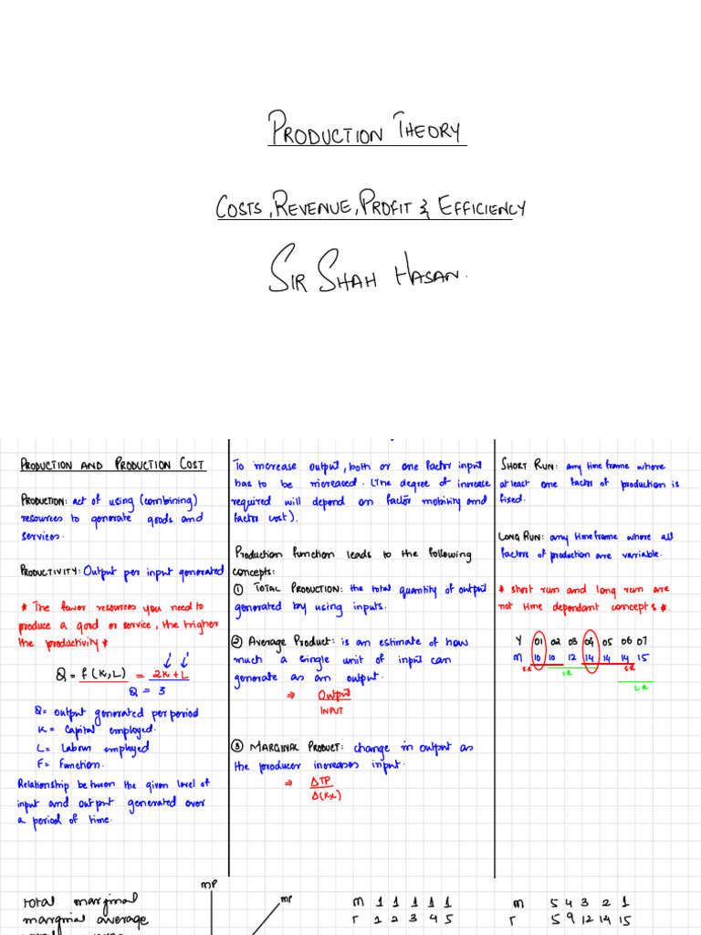 Production Theory (Cost, Revenue, Profit, Efficiency) | PDF