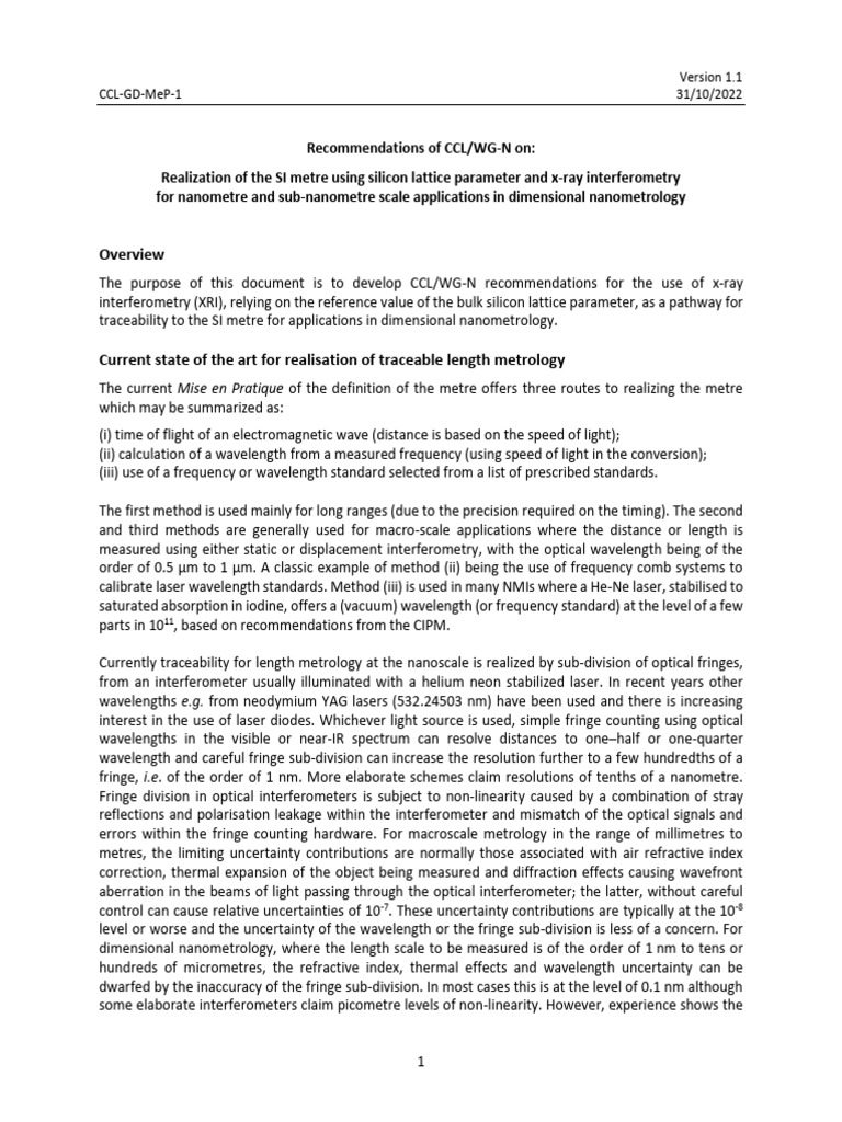 Recommendations of CCL-GD-MeP | PDF | Interferometry | Transmission Electron Microscopy