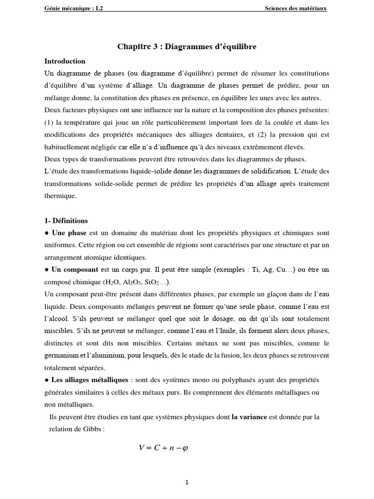 Chap 3 - Diagrammes D'équilibre | PDF | Alliage | Solidification