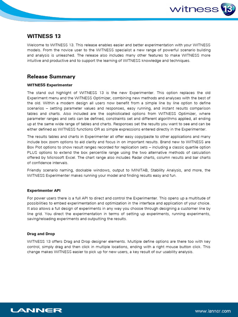WITNESS 13 Release Notes | PDF | Mathematical Optimization | Experiment