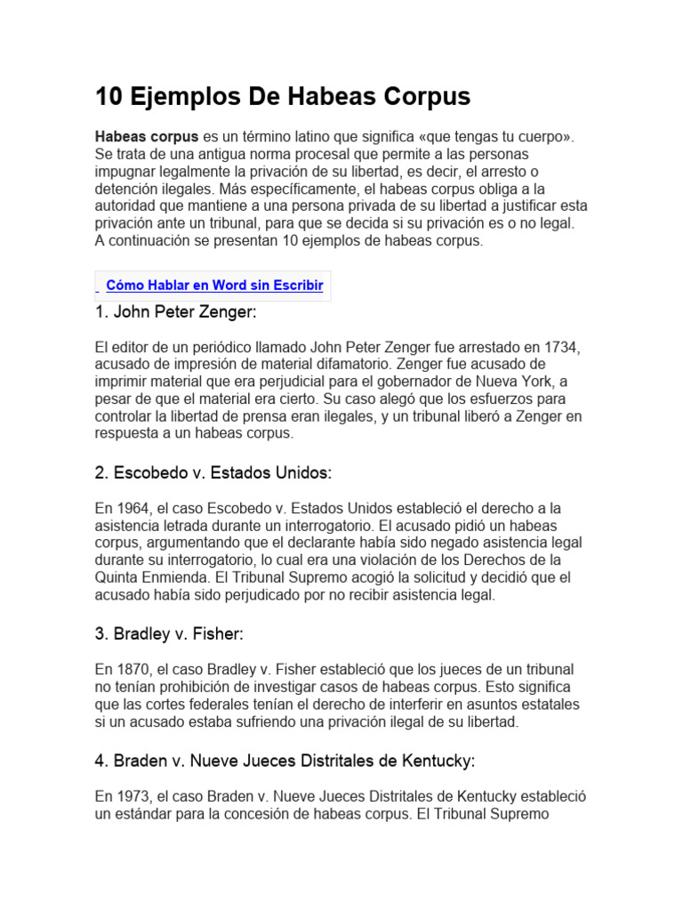 10 Casos Clave de Habeas Corpus | PDF | Habeas corpus | Justicia