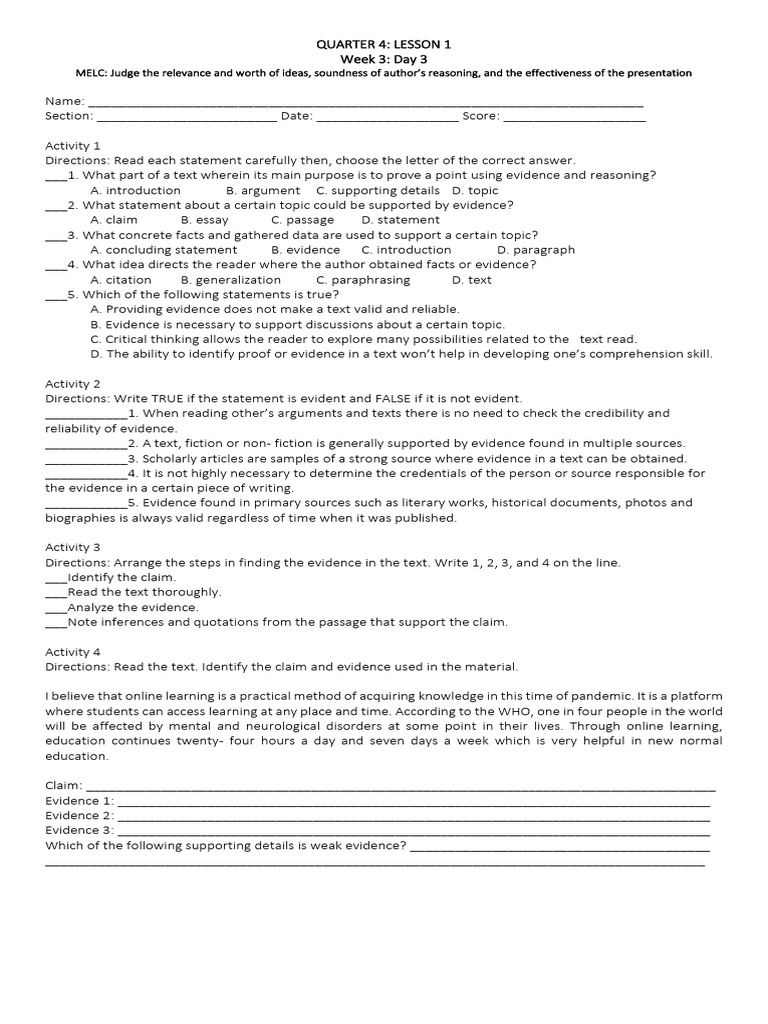 Q4-L1-W3 | PDF | Evidence | Argument