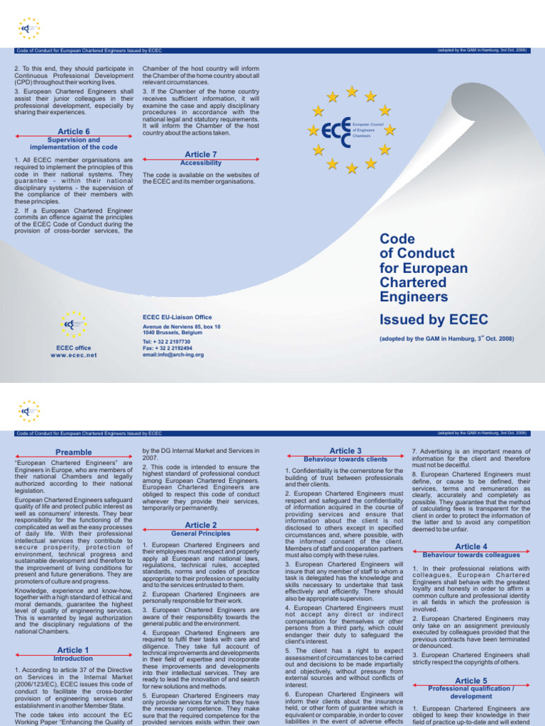 EU - Code of Conduct For European Chartered Engineers Issued by ECEC-1 ...
