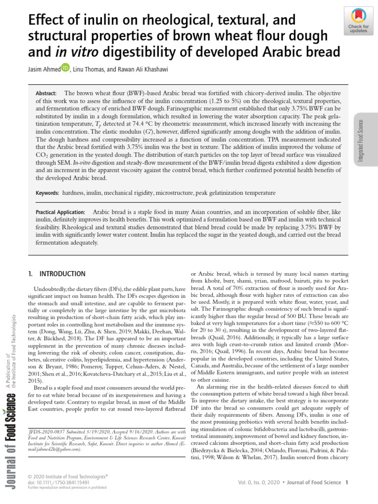 Effect of inulin on rheological, textural, and structural properties of brown wheat flour dough ...