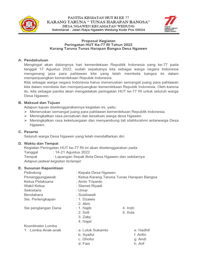Proposal Kegiatan HUT RI Ke-77 | PDF