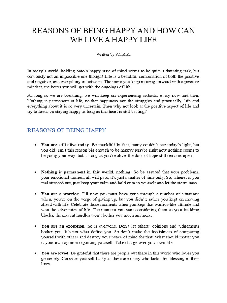 Reasons Of Being Happy Pdf Happiness Cognition