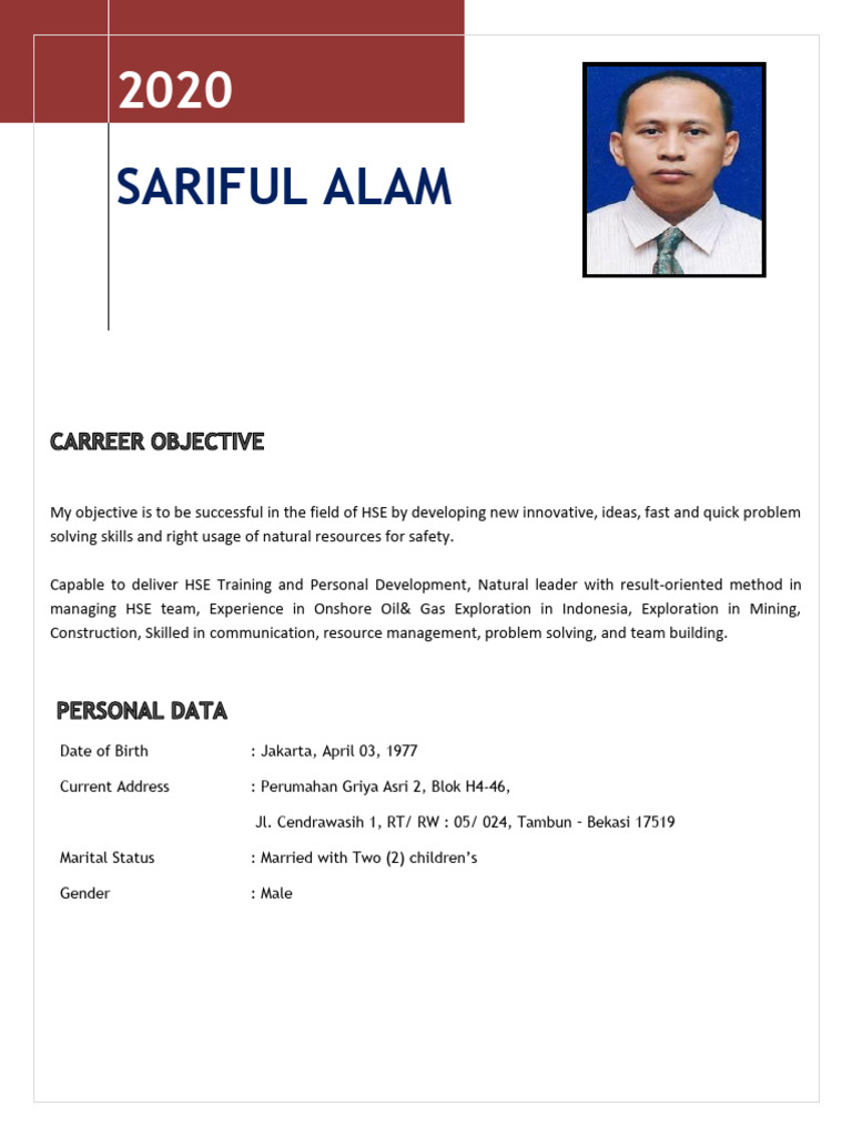 CV Sariful Alam - 230106 - 200816 | PDF | Occupational Safety And Health | Safety