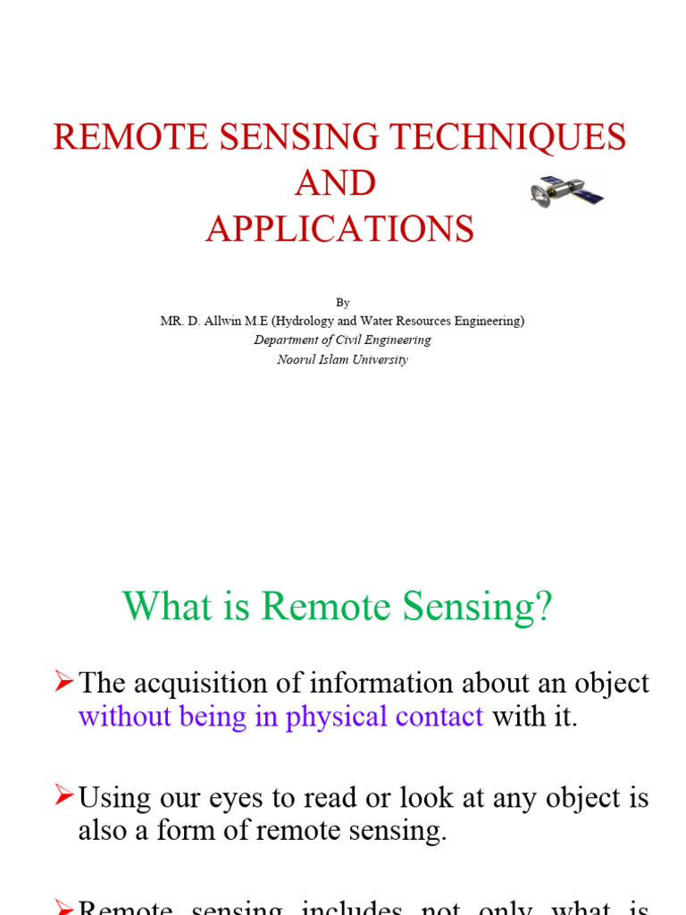 Remote Sensing by Allwin D | PDF | Remote Sensing | Outer Space