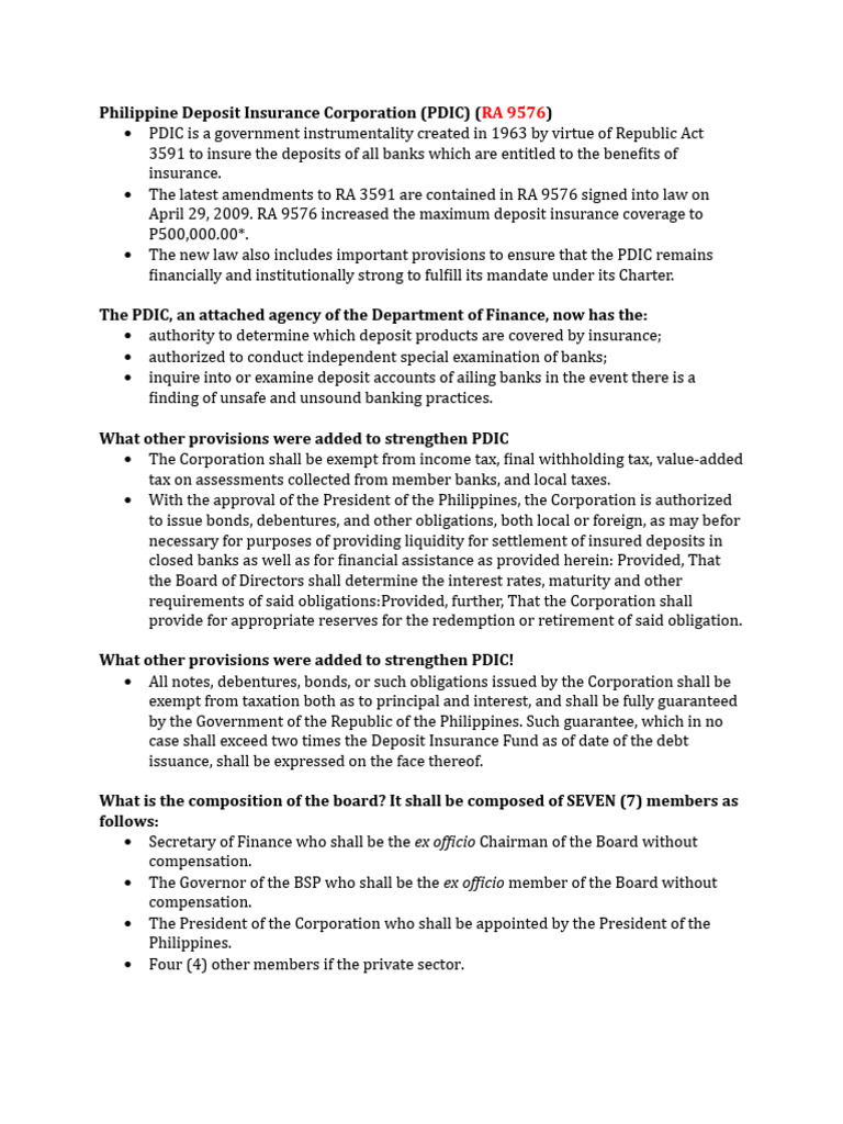 Philippine-Deposit-Insurance-Corporation | PDF | Banks | Deposit Account