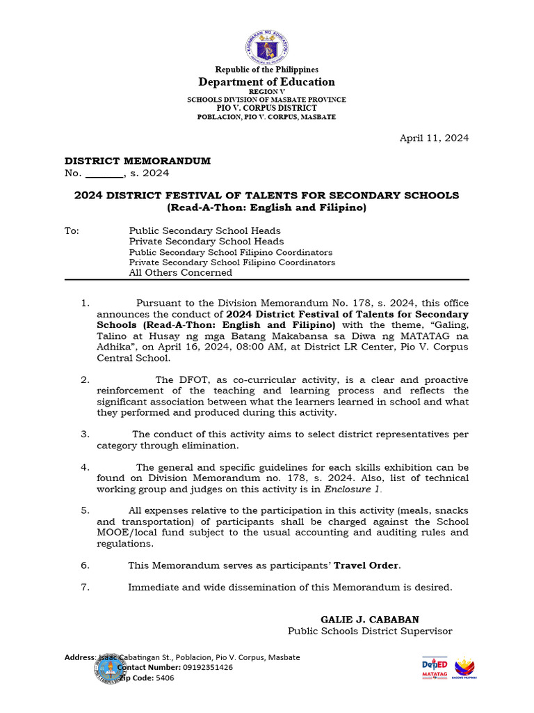 District Memo-DFOT 2024 | PDF