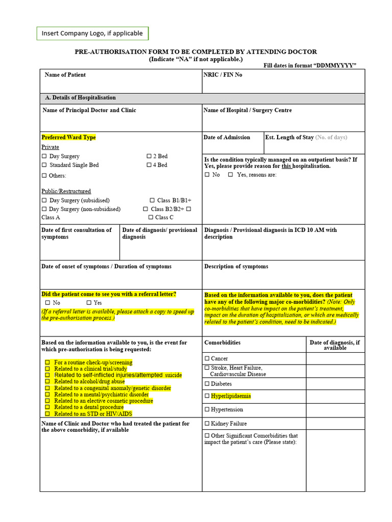 Lia-Pre-Authorisation-Form - 20220117 2 | PDF | Comorbidity | Mental ...