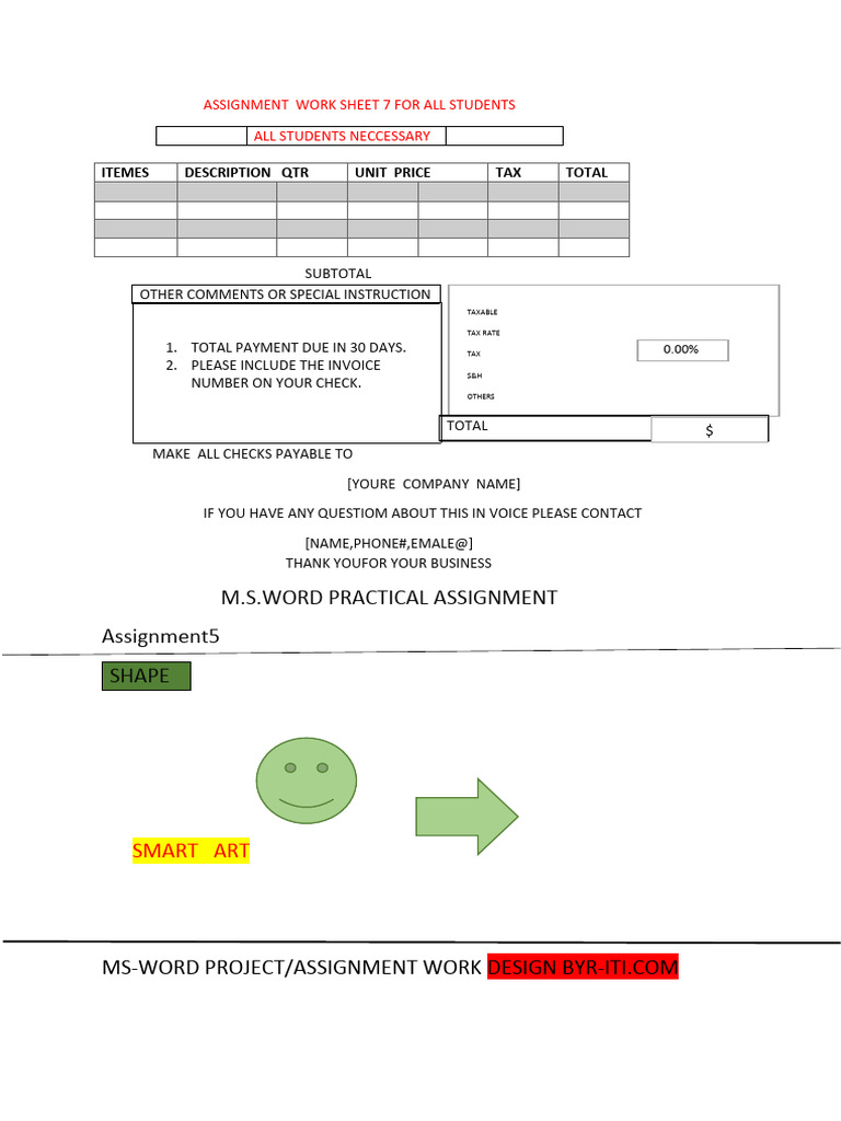 MS Word Assignment Worksheet 7 | PDF