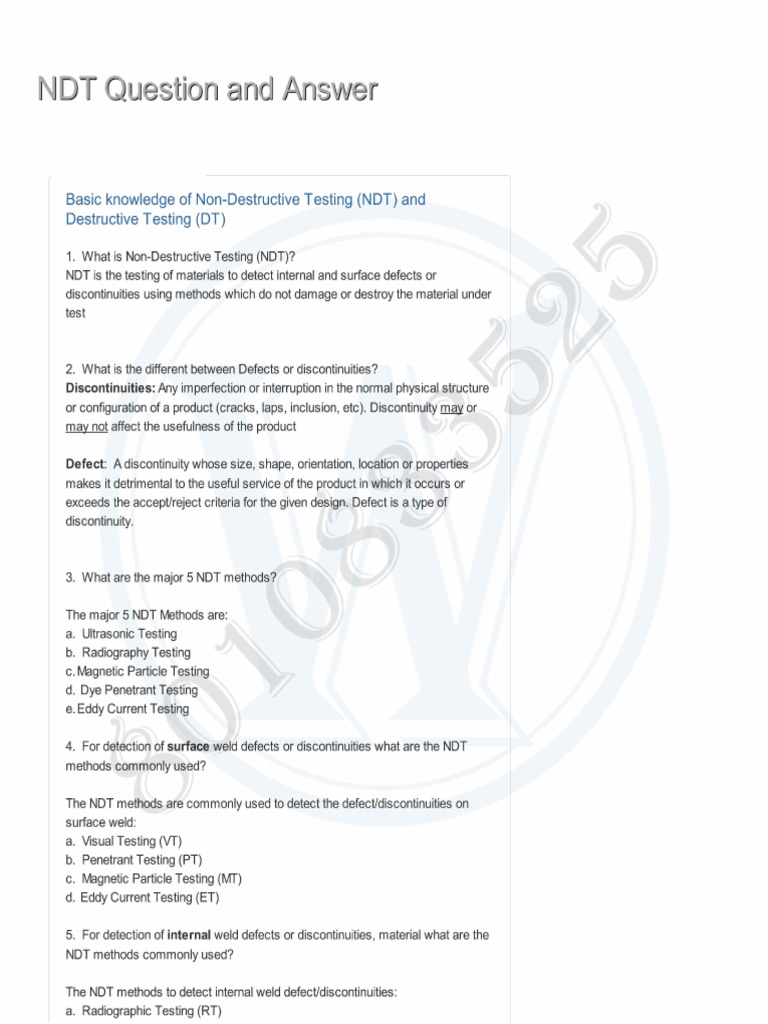 Basic NDT Question and Answer | PDF
