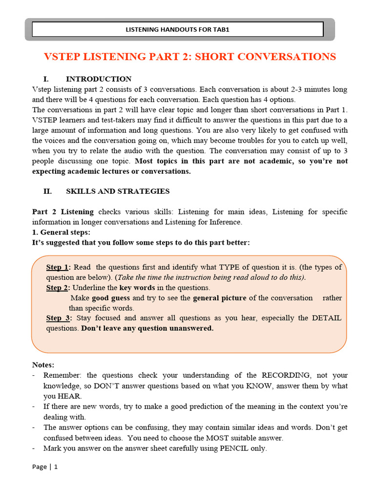 Listening Handout 2 Listening Test Part 2 Pdf Conversation Question