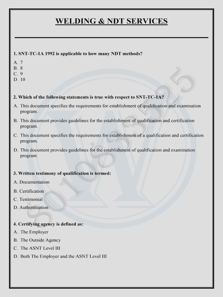 Basic ASNT Questions | PDF