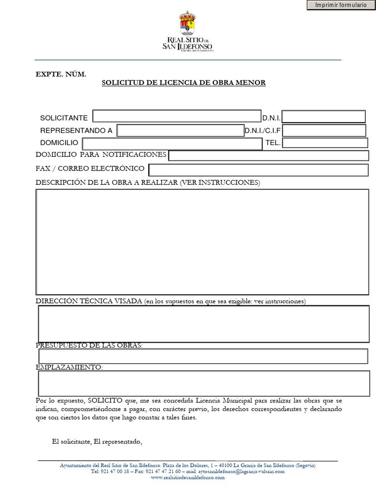 Solicitud Obra Menor | PDF