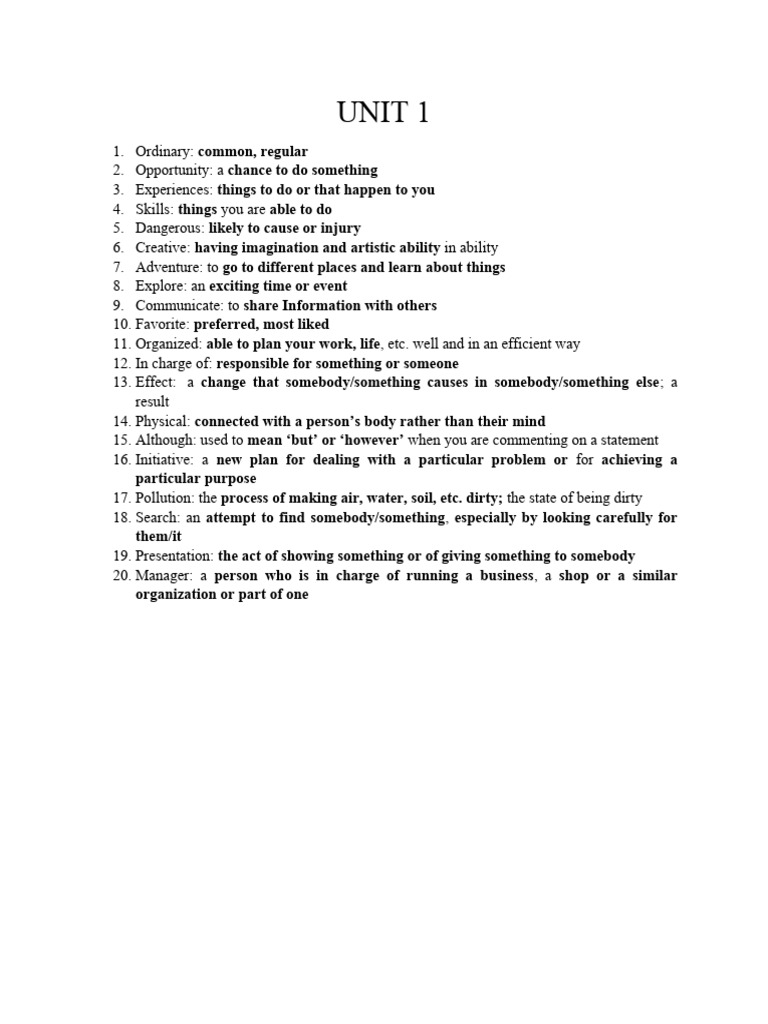 New Words Lis 1 | PDF | Rain | Senses