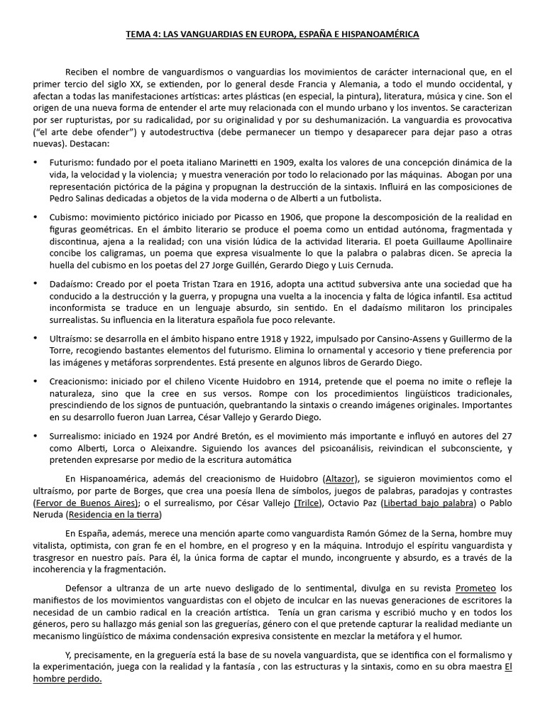 TEMA 4, Vanguardias | PDF | Vanguardia | Surrealismo
