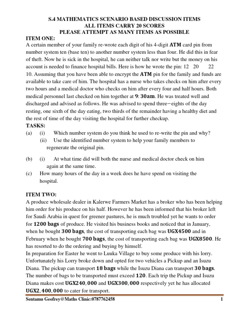 s.4 Maths Scenario Items Colloection From Maths Clinic | PDF | Speed ...