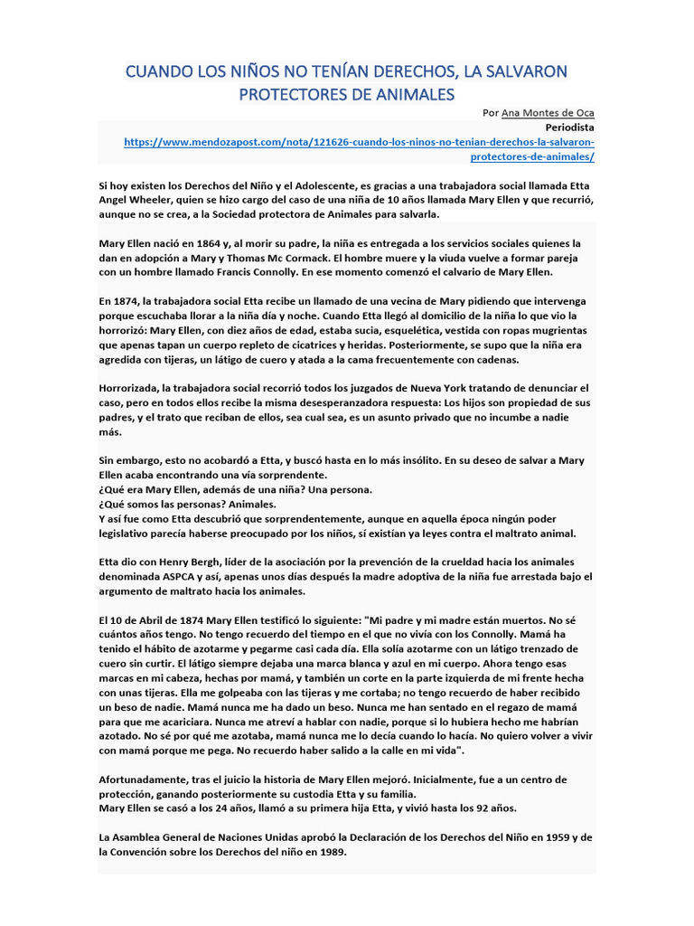 El caso de Mary Ellen Wilson | PDF | Derechos de los niños