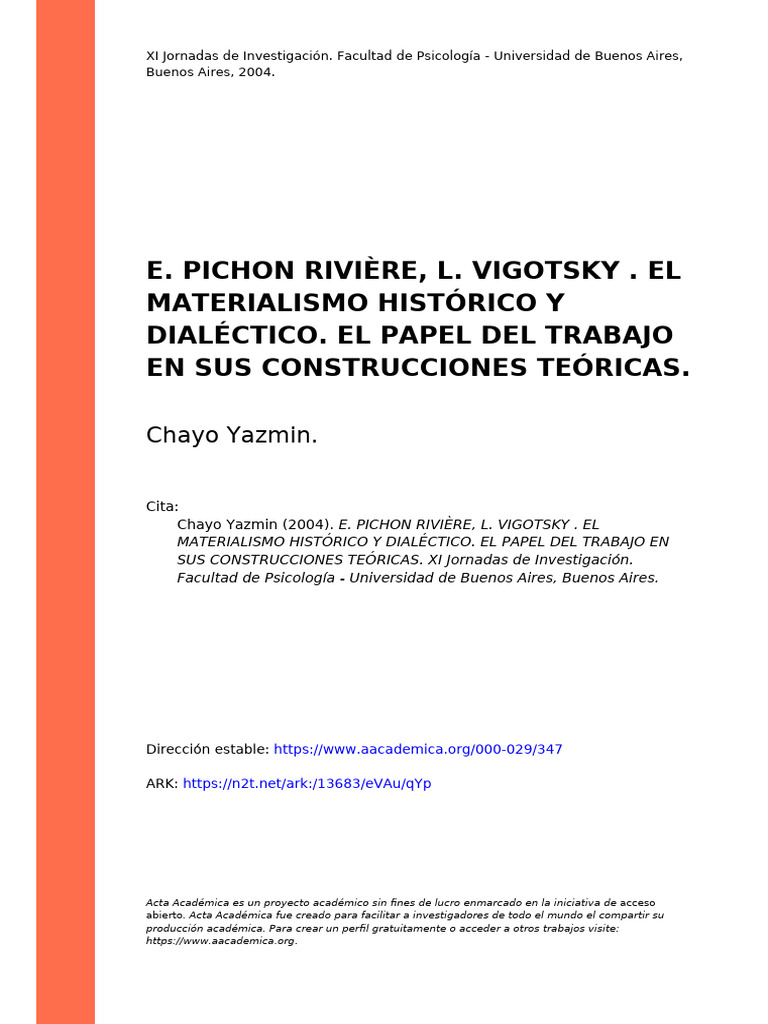 Chayo Yazmin (2004) - E. PICHON RIVIÈRE, L. VIGOTSKY - EL MATERIALISMO HISTÓRICO Y DIALÉCTICO ...