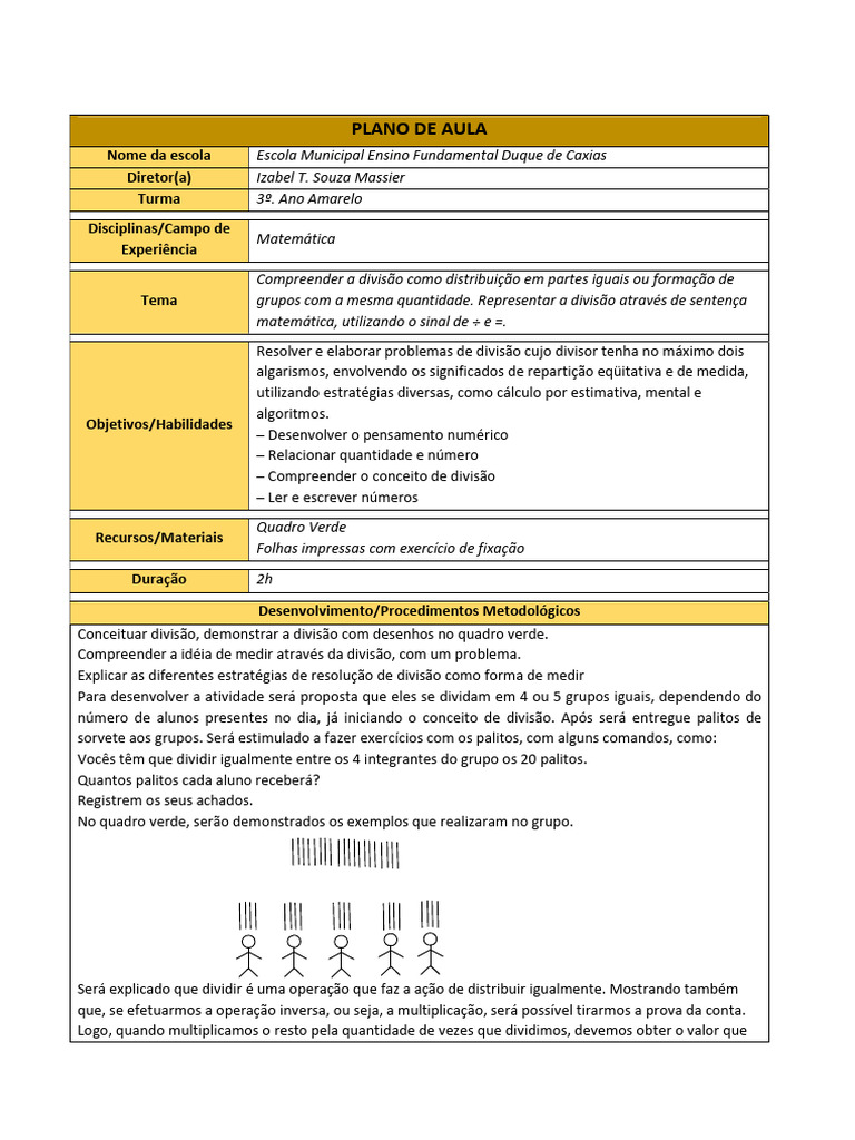 Plano De Aula Divisão Pdf Números Matemática 1994