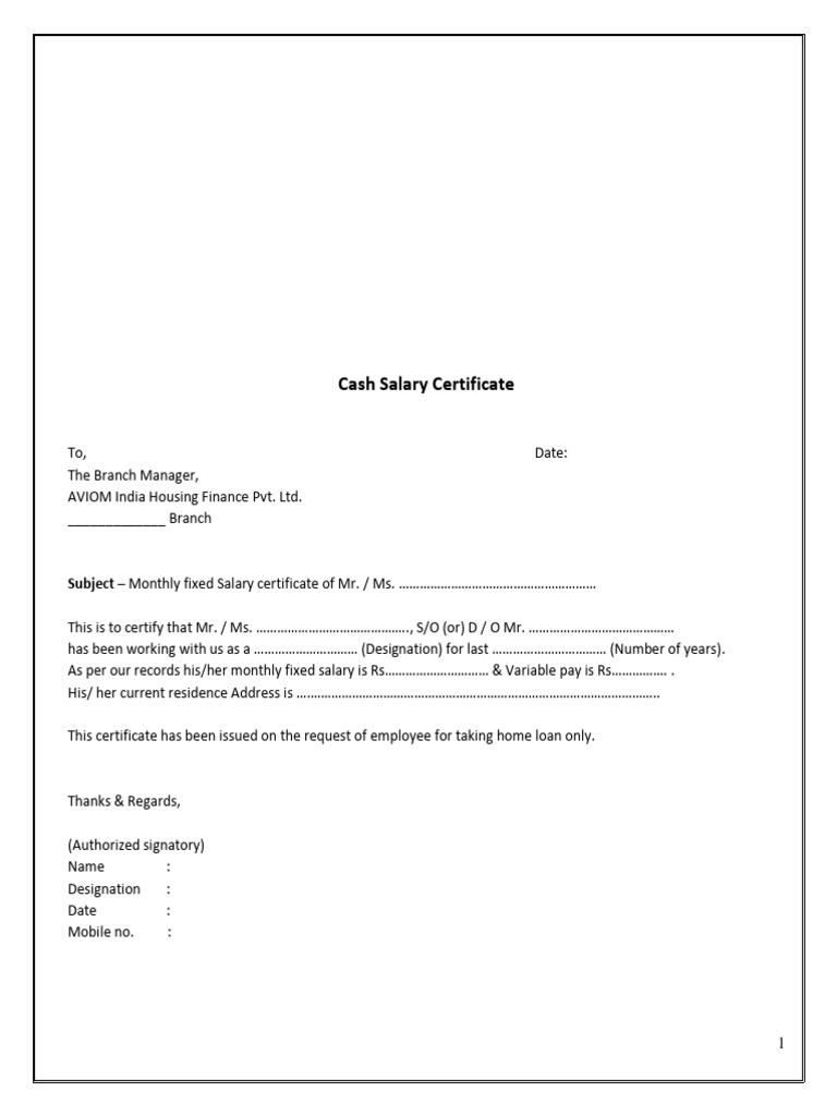 Cash Salary Certificate | PDF