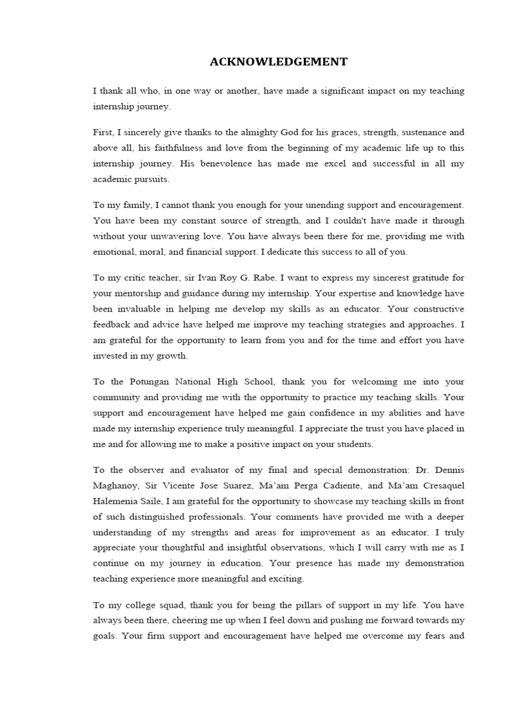 ACKNOWLEDGEMENT | PDF | Education Theory | Behavioural Sciences