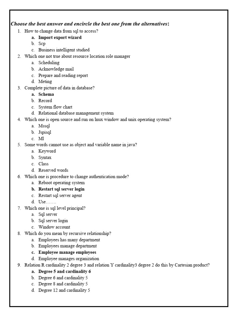 Database Administration Level Iv Theory Exam 1 Pdf Microsoft Sql