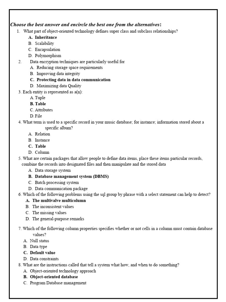 Database Administration Level IV Theory Exam 2 | PDF | Databases | Class (Computer Programming)