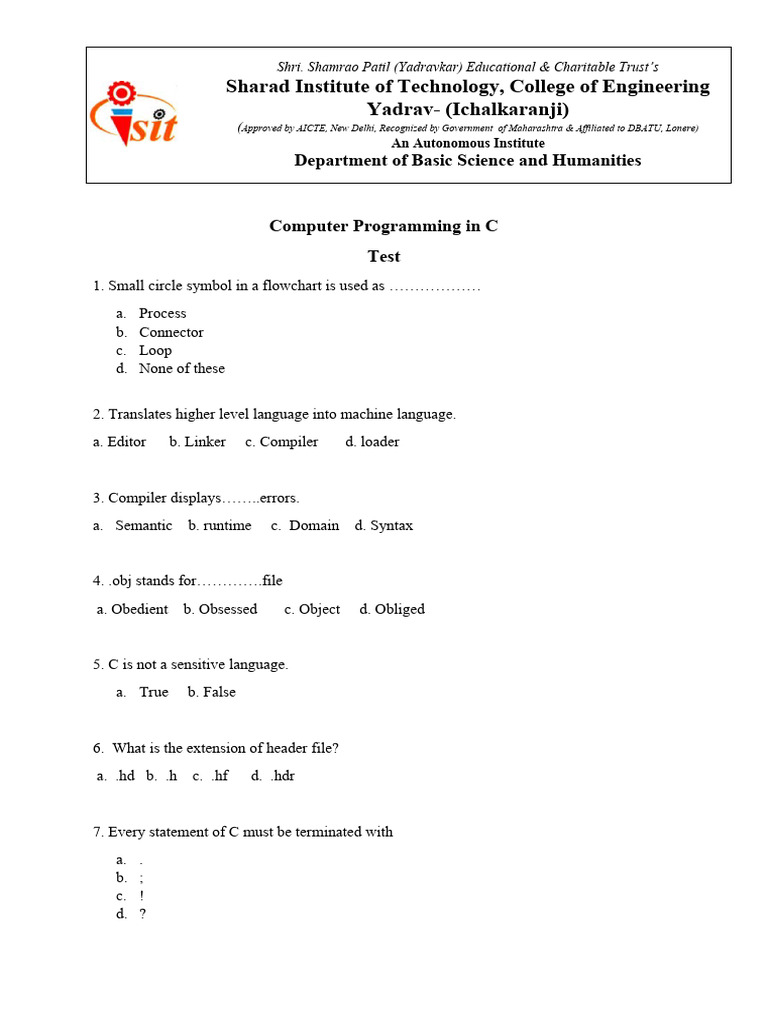 C Programming Basics Quiz Questions | PDF | Teaching Methods & Materials | Technology & Engineering