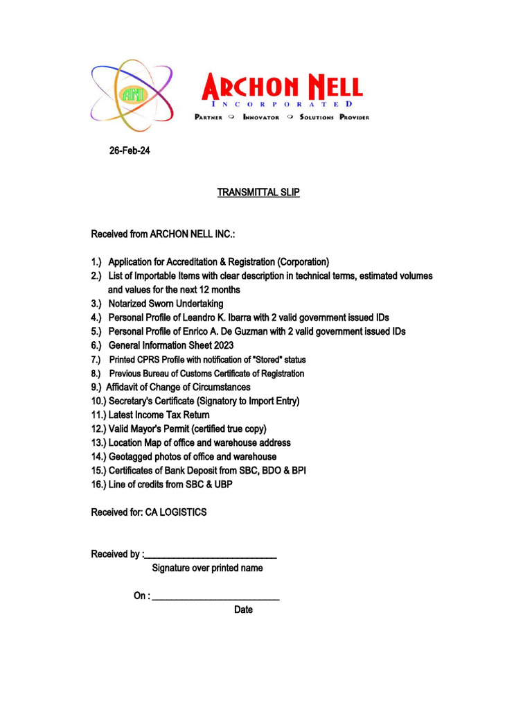 Transmittal Slip | PDF | Law | Technology & Engineering