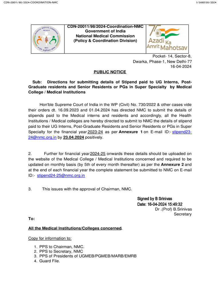 Public Notice For Stipend Detail From Medical Colleges | PDF | Doctor ...