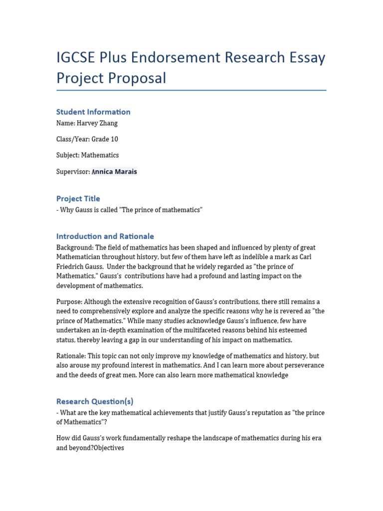 IGCSE Plus Endorsement Research Essay Project Proposal Template | PDF | Mathematics | Knowledge