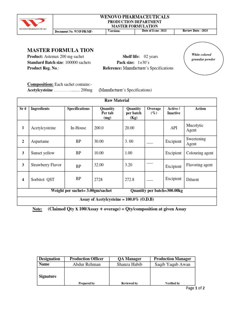 Acetylcystein 200mg Sachet | PDF | Food Science
