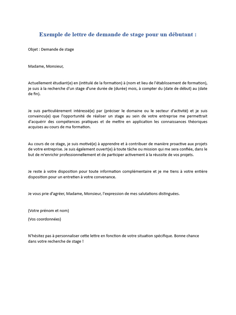 Exemple de lettre de demande de stage | PDF | Développement personnel