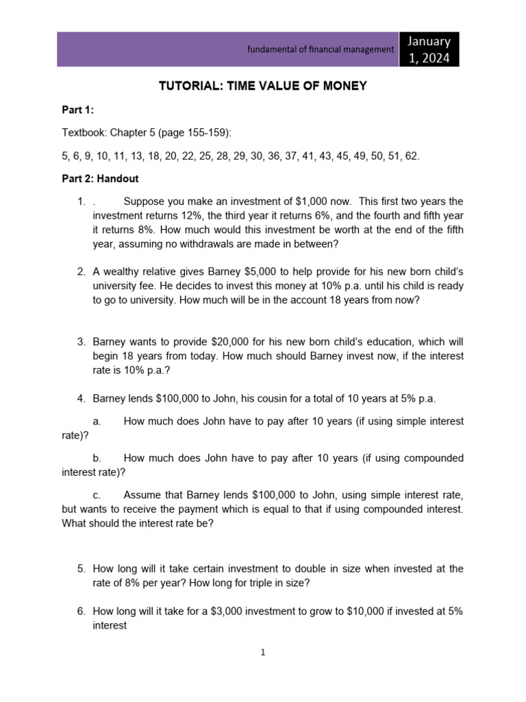 FM Tutorial TVM 2023.24 | PDF | Refinancing | Loans