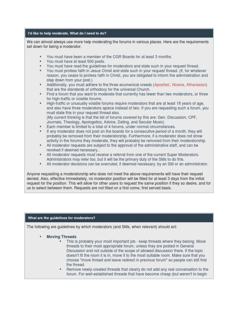 Moderator Requirements and Guidelines | PDF | Internet Forum | Religion ...