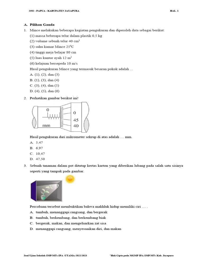 Soal Us Ipa SMP 2023 | PDF