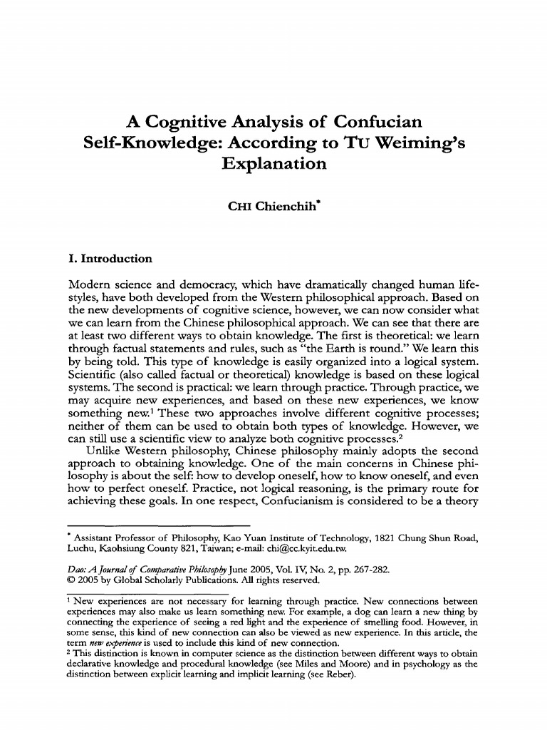 A Cognitive Analysis of Confucian Self-Knowledge: According To Tu Weiming's Explanation ...