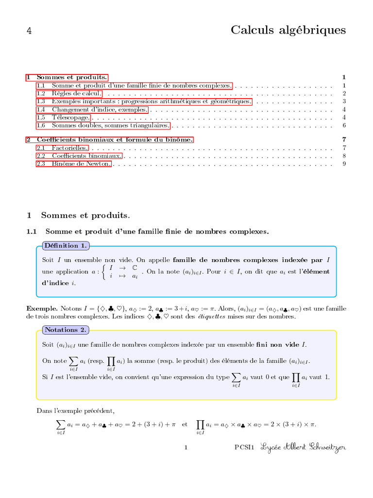 Calculs Algebriques Cours | PDF | Somme (arithmétique) | Théorie des ...