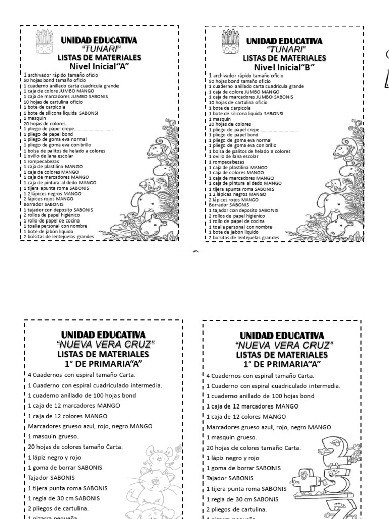 Listas de Materiales Educativos | PDF | Cuaderno | Papelería