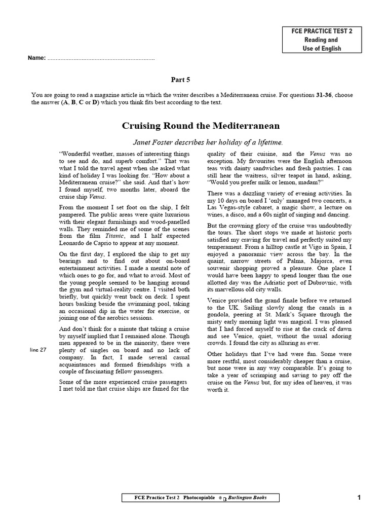 FCE Test 2reading | Download Free PDF | Body Image