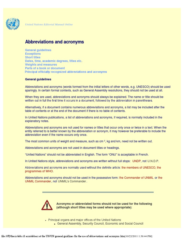 Abbreviations and Acronyms: United Nations Editorial Manual Online ...