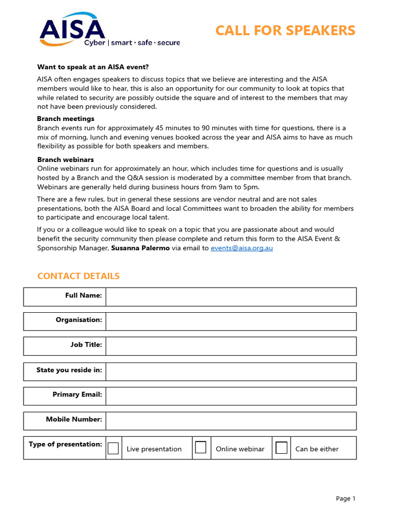 AISA CFS Application Form | Download Free PDF | Web Conferencing ...