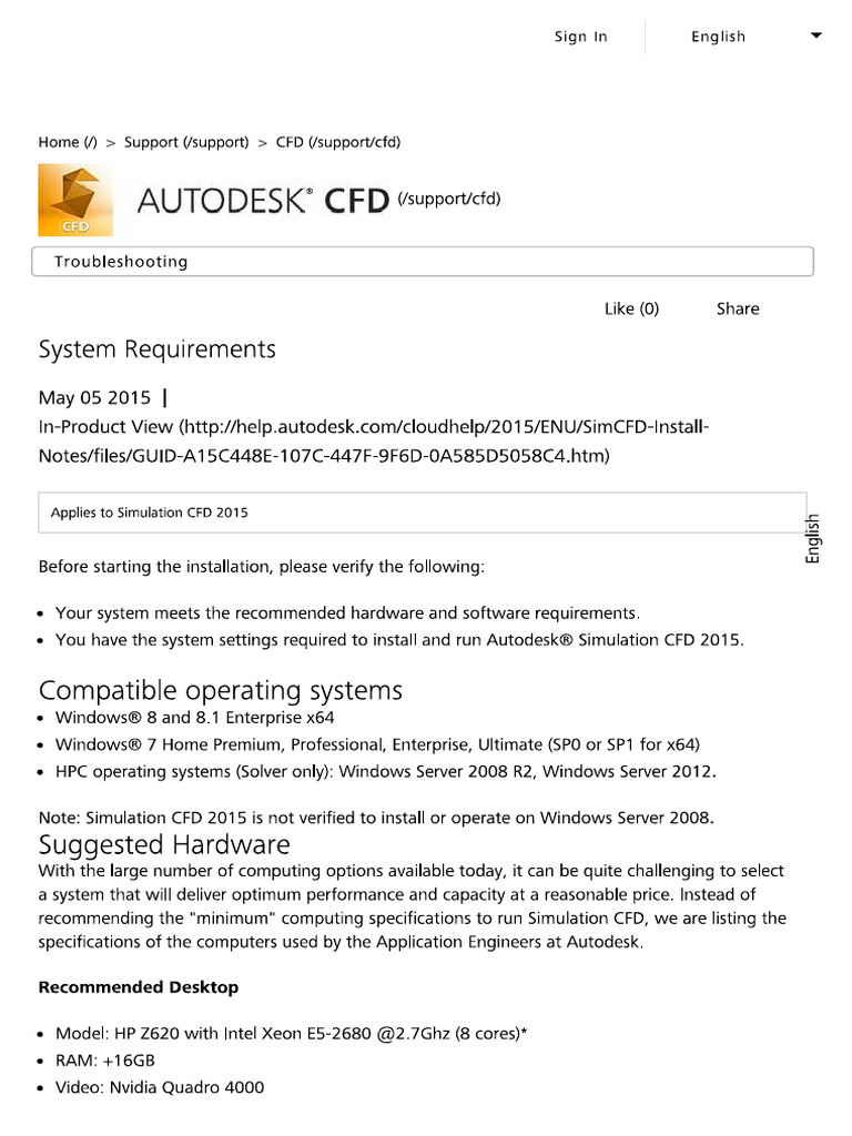 System Requirements - CFD - Autodesk Knowledge Network | PDF