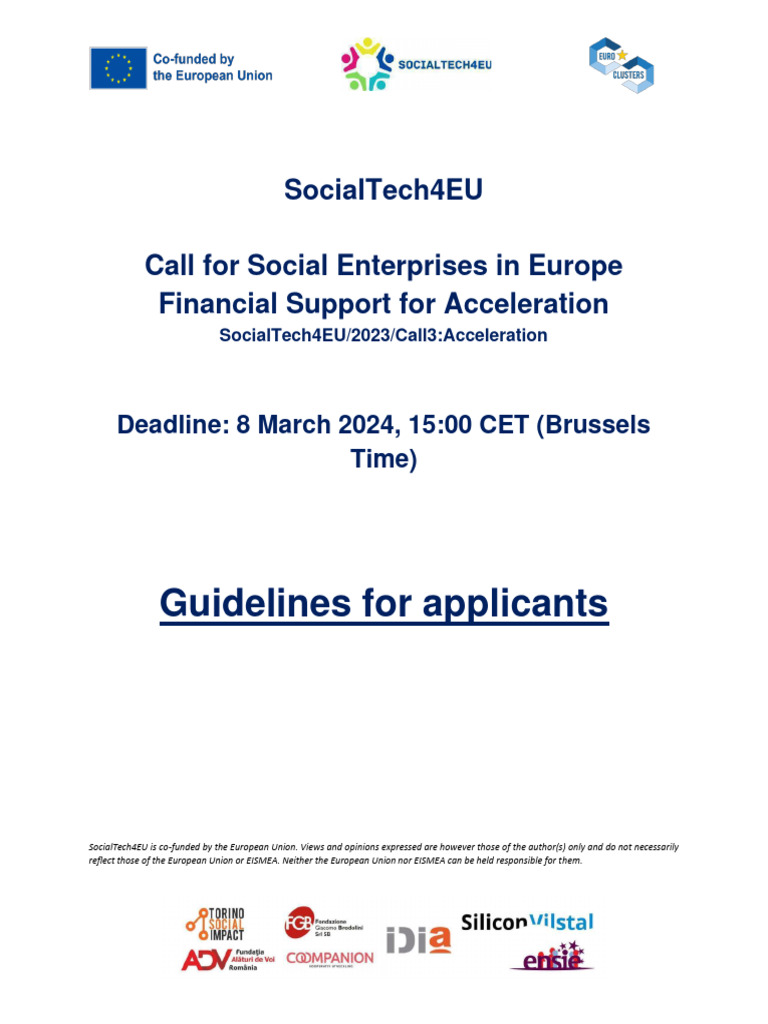 SocialTech4EUCall3Acceleration_Guidelines-for-applicants | PDF | European Union | Feasibility Study