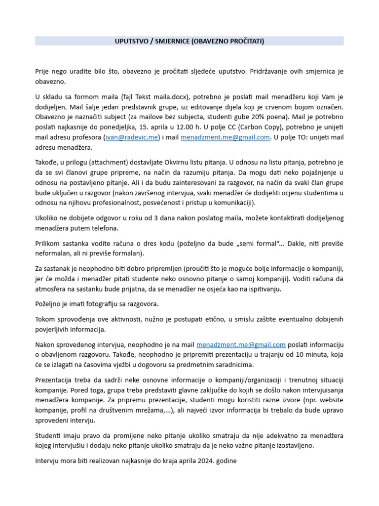 Uputstvo - Smjernice (Obavezno Procitati) 2 | PDF