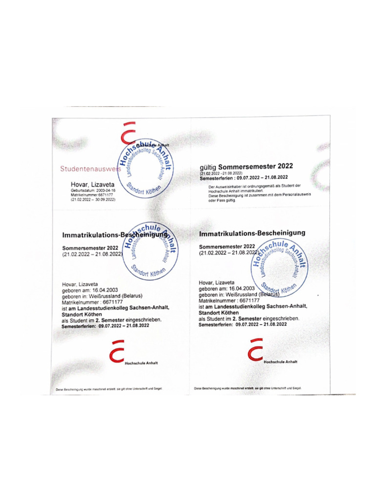 Student en Ausweis | PDF